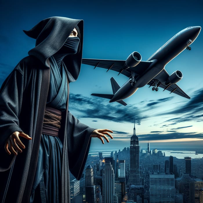 Ninja in the Sky: A Mysterious Encounter | AI Art Generator | Easy-Peasy.AI