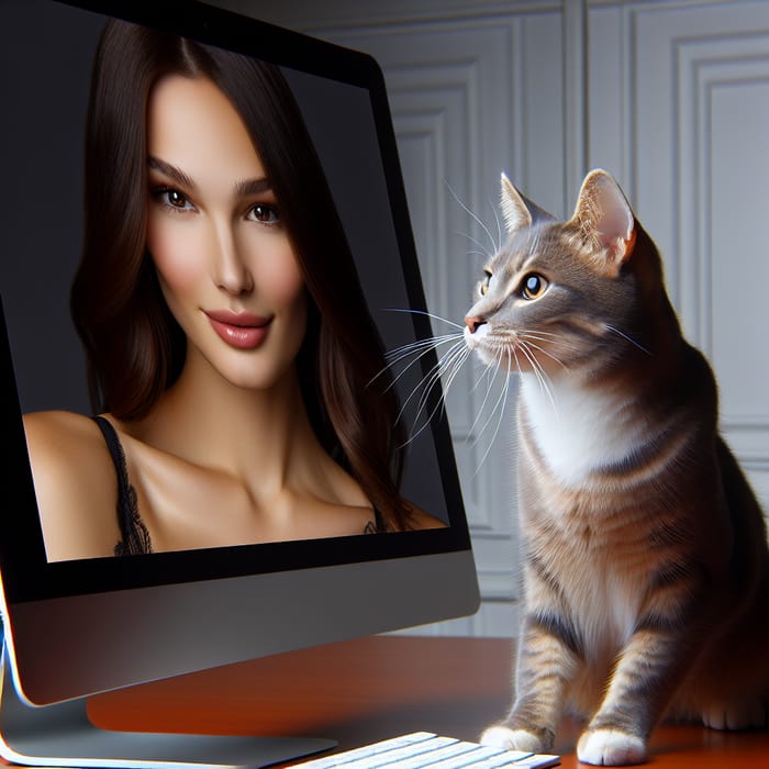 Curious Cat Fascinated by Narmin's Beauty | AI Art Generator | Easy ...