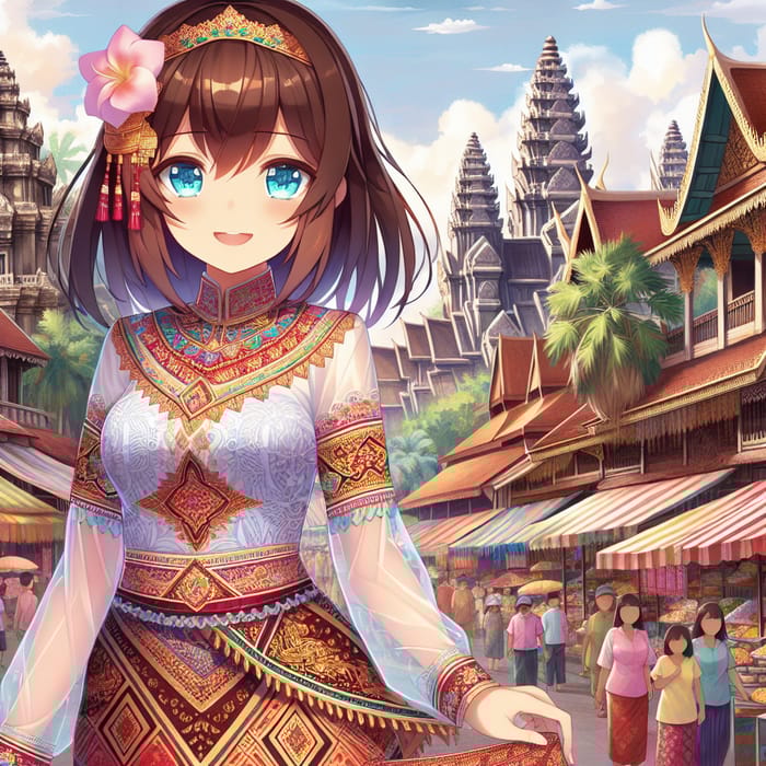 Cambodian Anime Girl in Traditional Dress Exploring Vibrant Cambodian ...