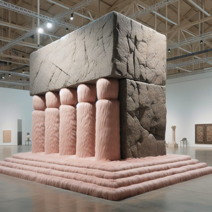 Realistic Stone Exhibition with Pink Fur Columns | AI Art Generator ...