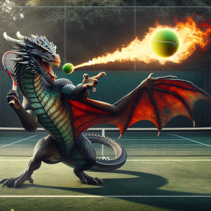 Dragon Playing Tennis: Power on the Court | AI Art Generator | Easy ...