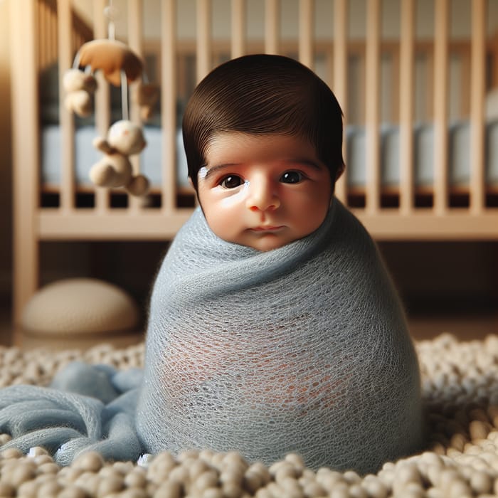 Adorable Iranian Baby Boy Wrapped in Blue Blanket | AI Art Generator ...