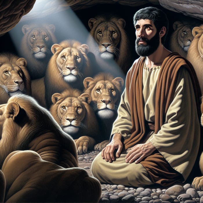 Daniel in the Lions' Den: A Biblical Illustration | AI Art Generator ...