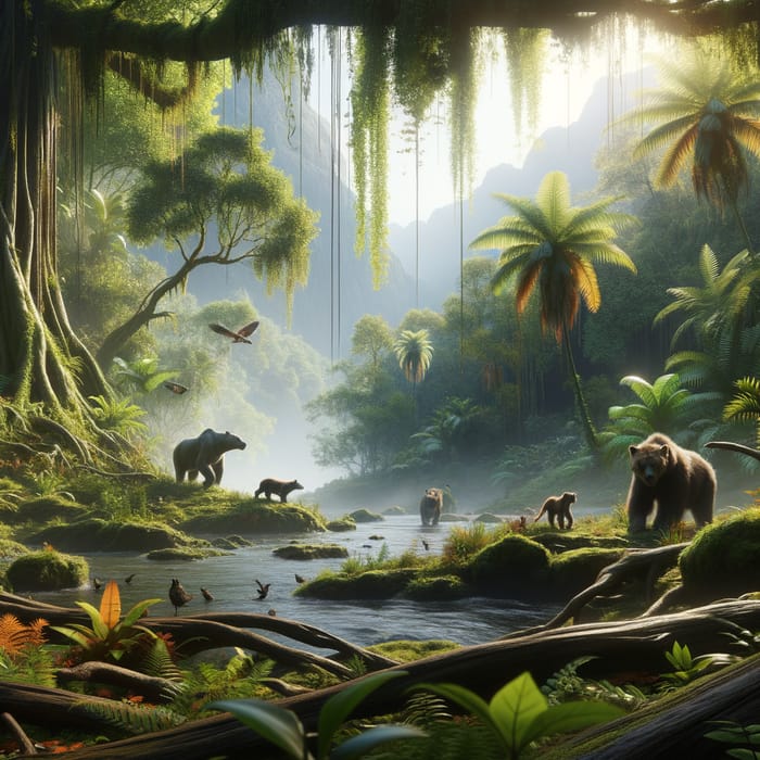 3D Realistic Cinematic Rainforest with Exotic Animals | AI Art ...