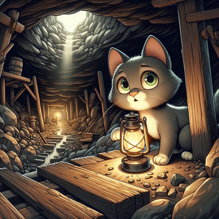 Animated Cat in Underground Mine Adventure | AI Art Generator | Easy ...