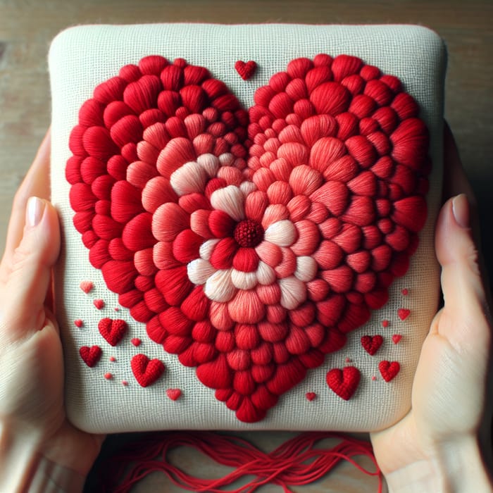 Handcrafted Valentine's Day Punch Needle Art - Red Heart Design | AI ...
