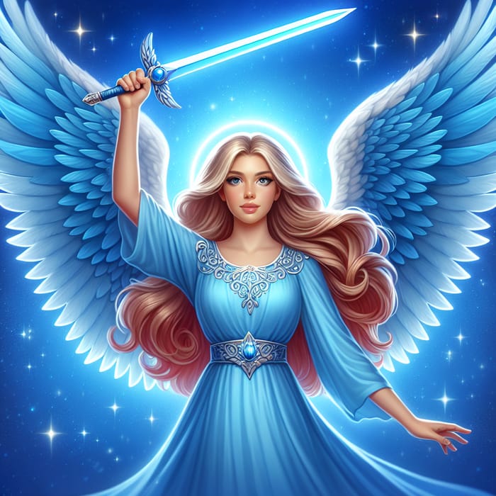 Blue Winged Archangel with Sword | Angelic Beauty | AI Art Generator ...