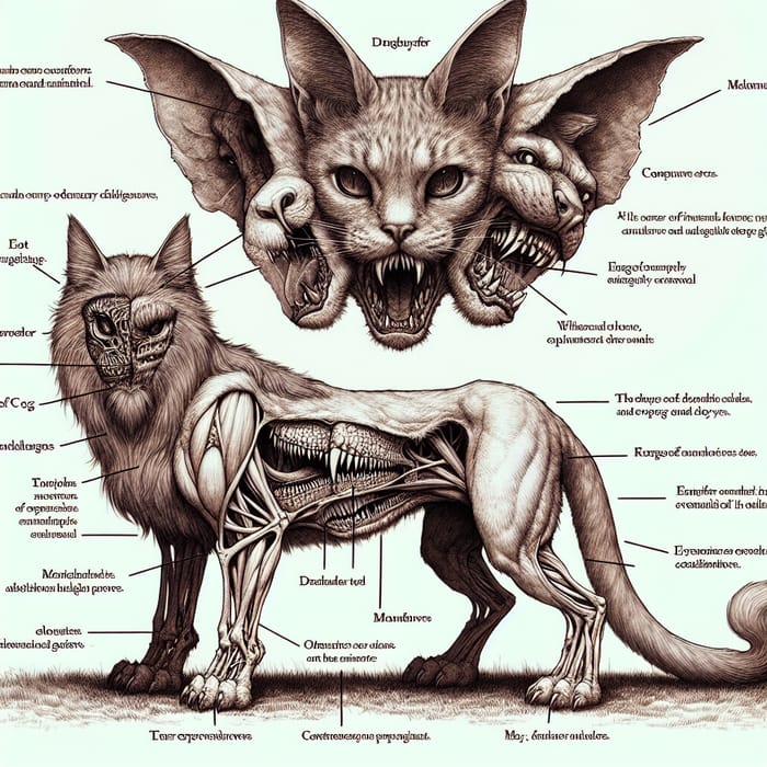 Mythical Hybrid: Cat with Dogs' Legs, Lion Tail, Cow Ears, Dinosaur ...