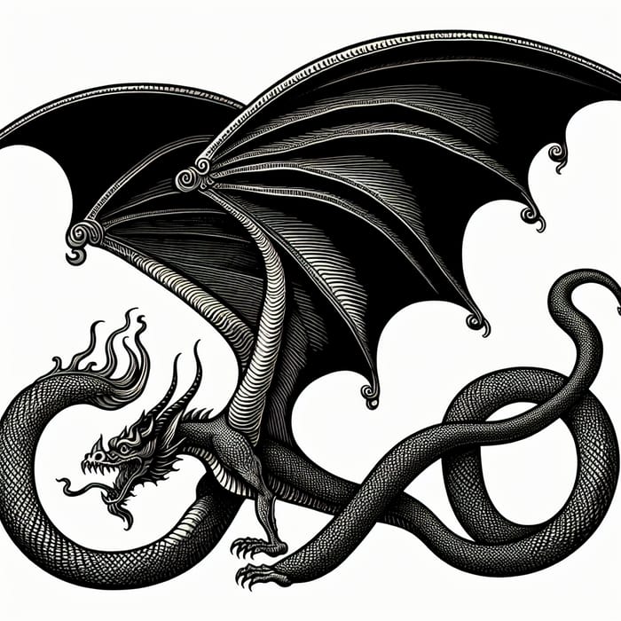 Elongated Winged Dragon - Serpentine Mythical Creature | AI Art ...