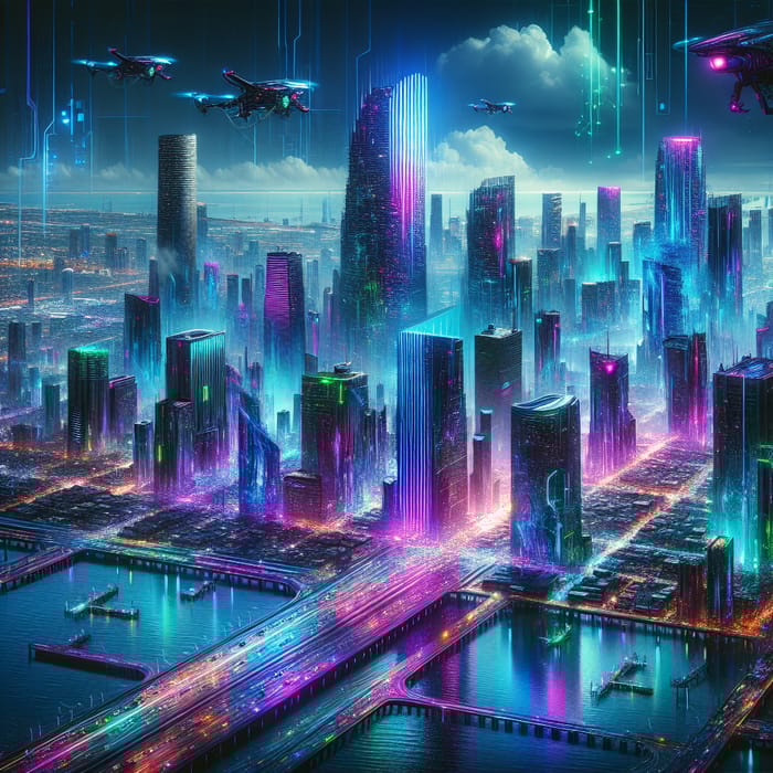 Techno-Punk Miami Cityscape - Urban Cyber Fantasy | AI Art Generator ...