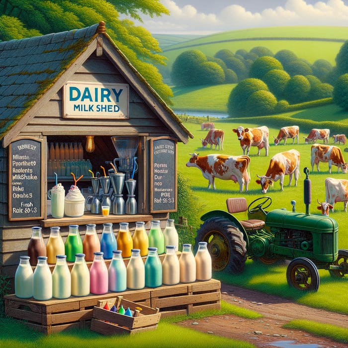 Fresh Milk & 8 Milkshake Flavors | Cotwalton Dairy Scene | AI Art ...