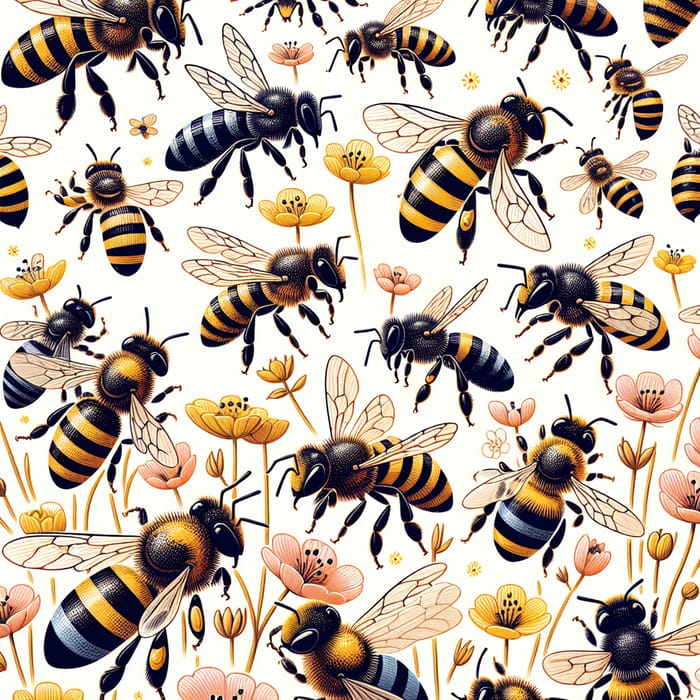 Bees Collecting Nectar - Illustration | AI Art Generator | Easy-Peasy.AI