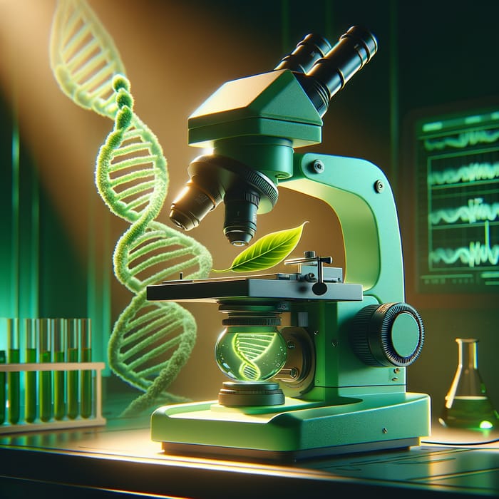 Green-themed Microscope and DNA Modification on Plants | AI Art ...