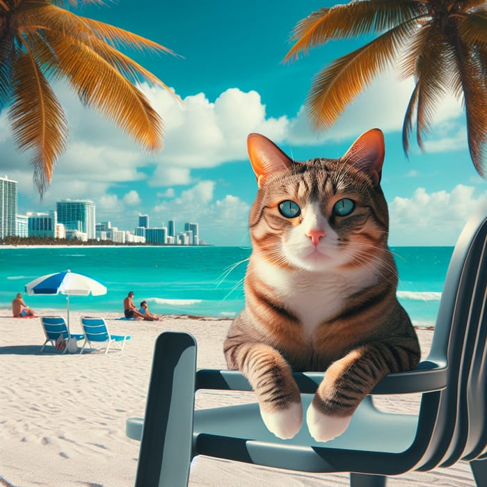Cat Sitting on Chair at Miami Beach | Ocean View | AI Art Generator ...