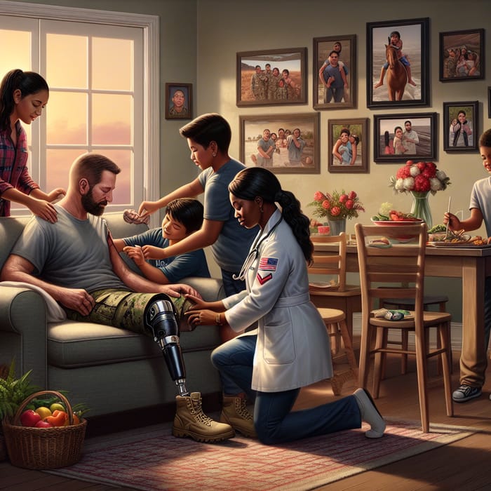 Supporting a Wounded Veteran: A Family's Care | AI Art Generator | Easy ...