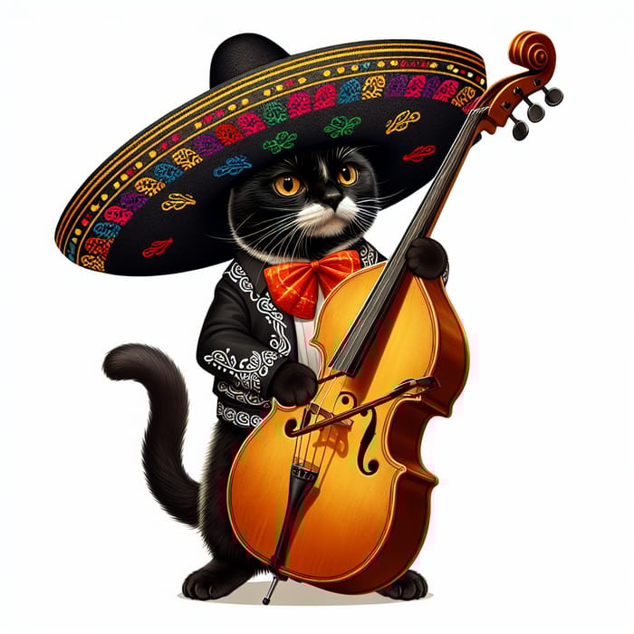 Black Cat Mariachi Double Bass Player - Musician Feline in a Mariachi ...