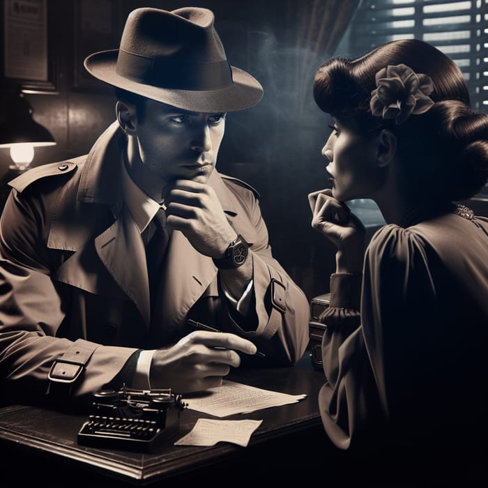Noir Scene: Intriguing Conversation | AI Art Generator | Easy-Peasy.AI