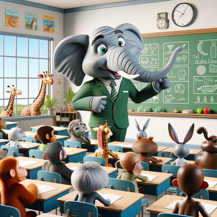 Anthropomorphic Elephant Teaching in Classroom - Educational Scene | AI ...