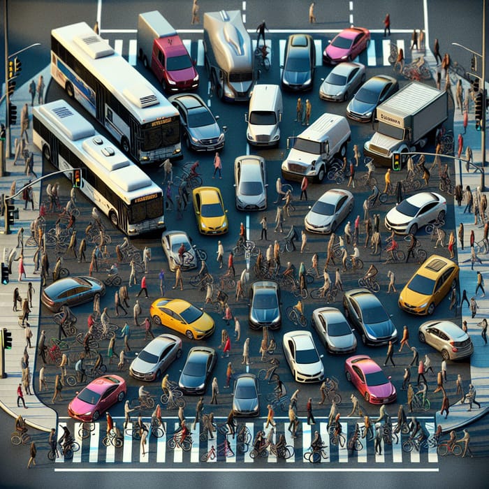 Busy Urban Intersection: Cars, Buses, and Pedestrians | AI Art ...
