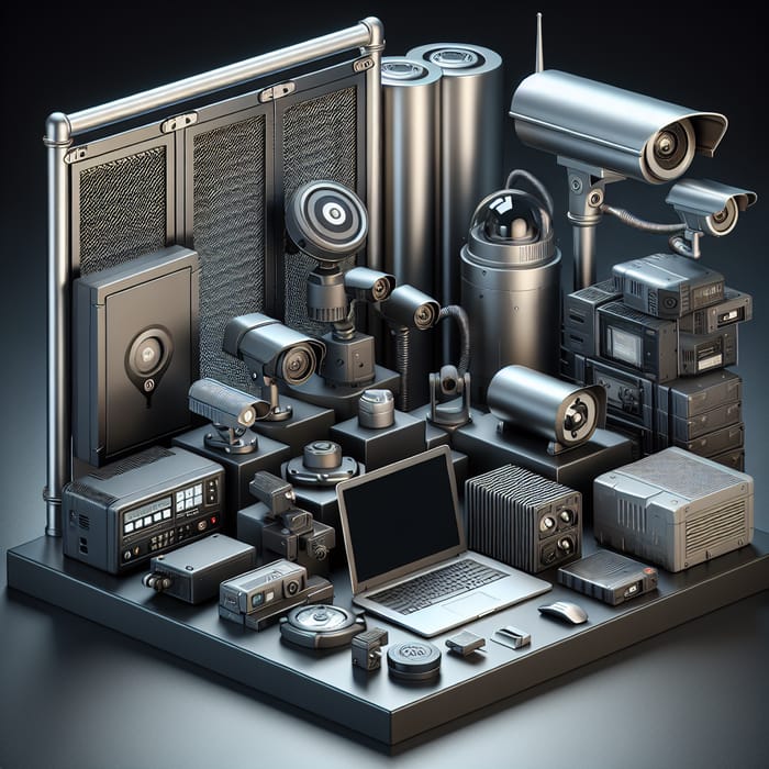 High-Tech Video Camera, Fire Sensor, Barrier, Laptop, UPS & Battery ...