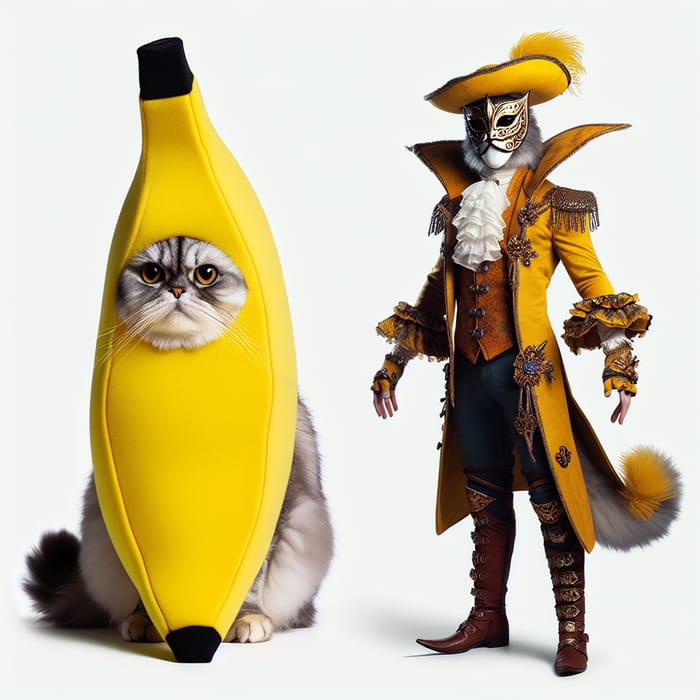 Cat in Banana Costume as Jhin from LoL | AI Art Generator | Easy-Peasy.AI