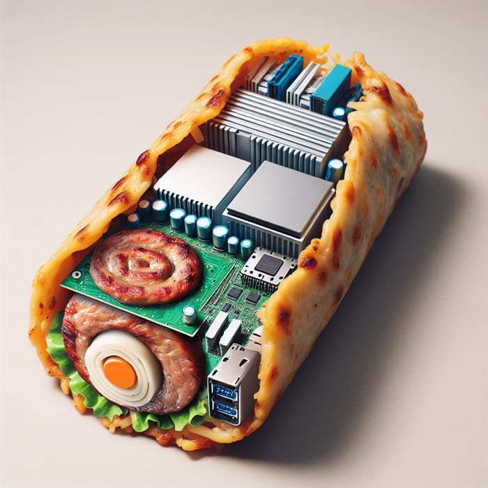 Computer Components Inside Kebab Meat Roll | AI Art Generator | Easy ...