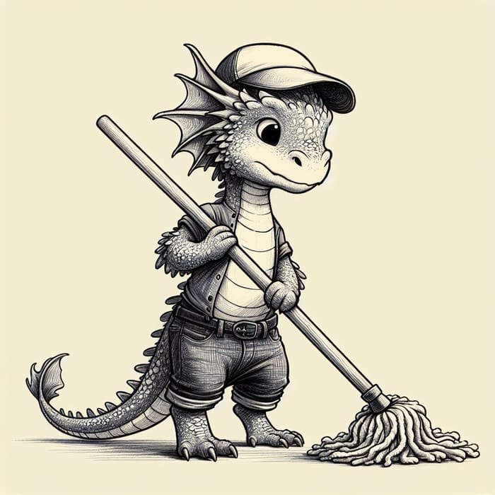 Cute Dragon in Clothes Mopping Illustration | AI Art Generator | Easy ...