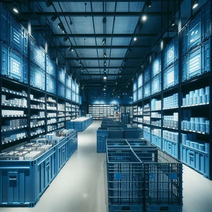 Blue Industrial Supermarket Design with Containers | Interior Decor ...