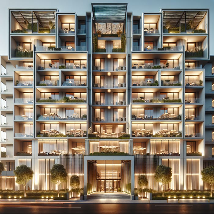 Modern 8-Floor Hotel with City Views | AI Art Generator | Easy-Peasy.AI