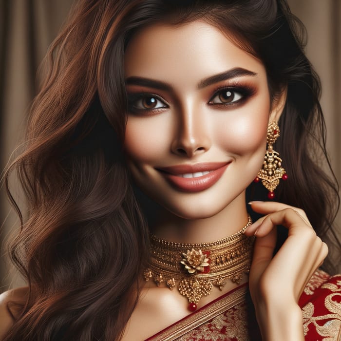 Portrait of a Beautiful South Asian Woman in Red Sari | Radiant Smile ...