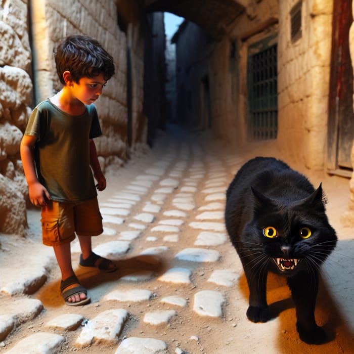 Creepy Encounter: Boy Meets Dangerous Black Cat | AI Art Generator ...