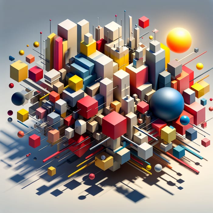 Abstract Geometric Shapes: 3D Patterns in Red, Blue & Yellow | AI Art ...