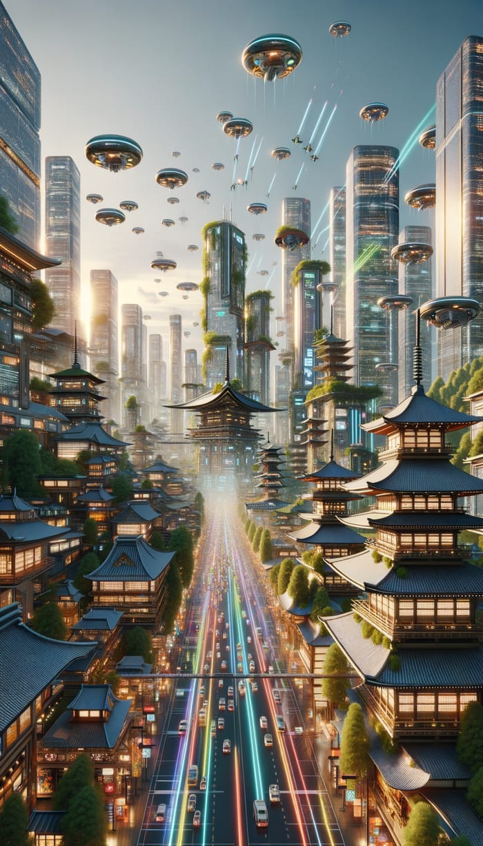 Classic Japan: A Futuristic Megapolis with Flying Cars | AI Art ...