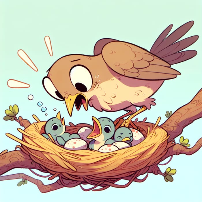 Confused bird struggling with chick care | AI Art Generator | Easy-Peasy.AI
