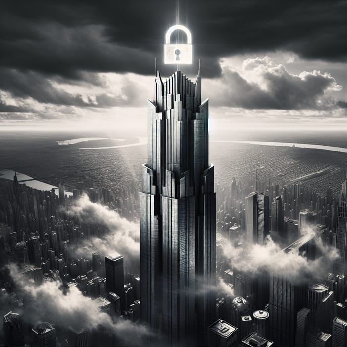 Digital Security Key Sign on Villain's Skyscraper | AI Art Generator ...