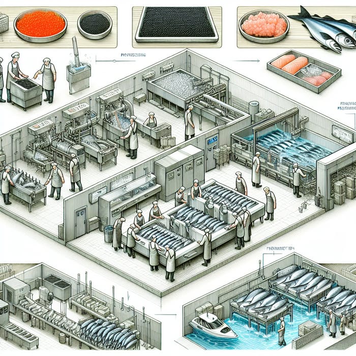 Fish Production: Caviar, Gutting, Filleting & Freezing Schematic | AI ...