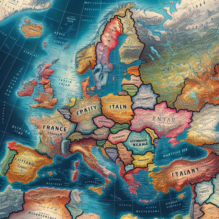 Detailed Map of Europe with Borders and Capitals | AI Art Generator ...