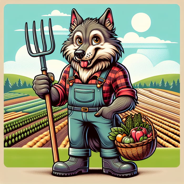 Whimsical Wolf Farmer Cartoon Illustration | AI Art Generator | Easy ...
