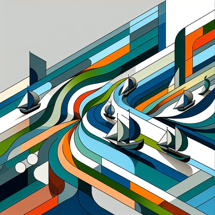 Colorful Geometric Ships in Abstract Suprematist Scene | AI Art ...