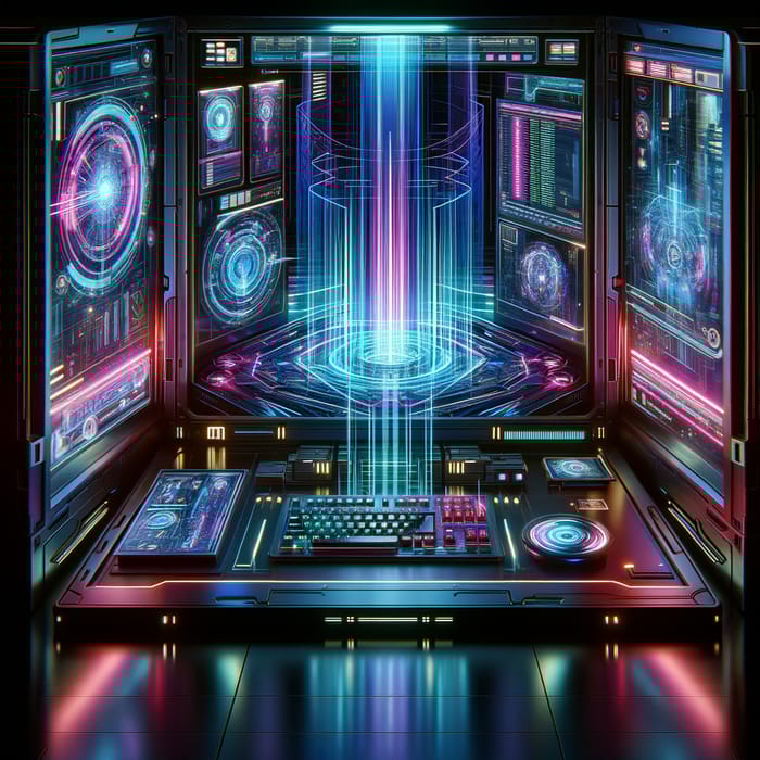 Futuristic Cyberpunk Computer System | Neon Holographic Design | AI Art ...