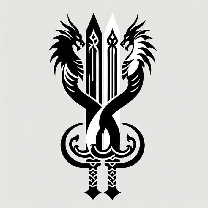 Dragon Motif Twin Swords - Black & White with Dragon Heads | AI Art ...