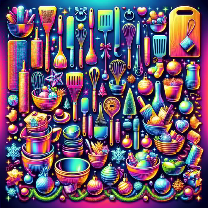 Christmas Kitchen Utensils with Neon Colors Display | AI Art Generator ...