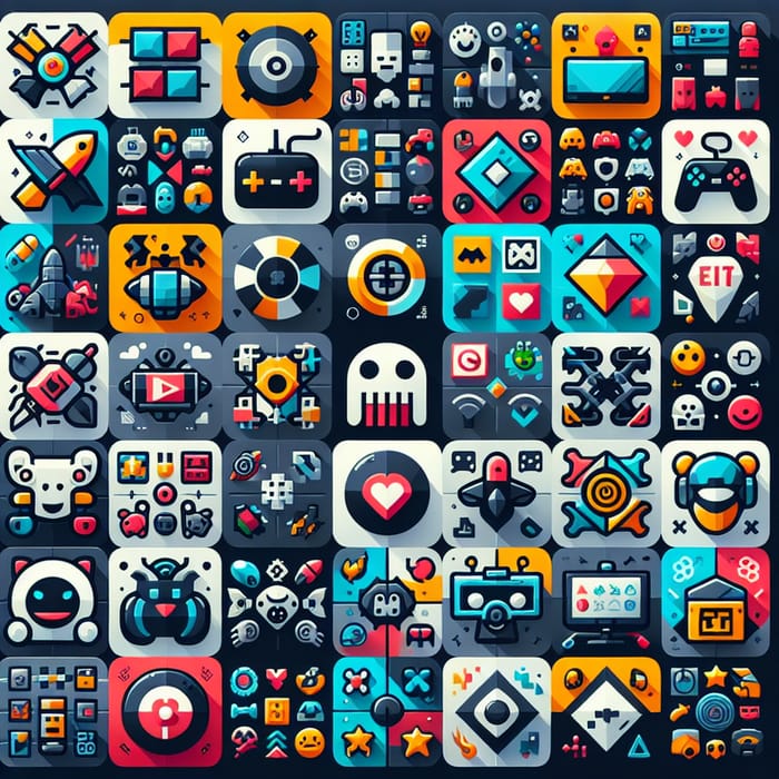 Diverse Game Icons Grid | Racing, Puzzle, Action & More | AI Art ...