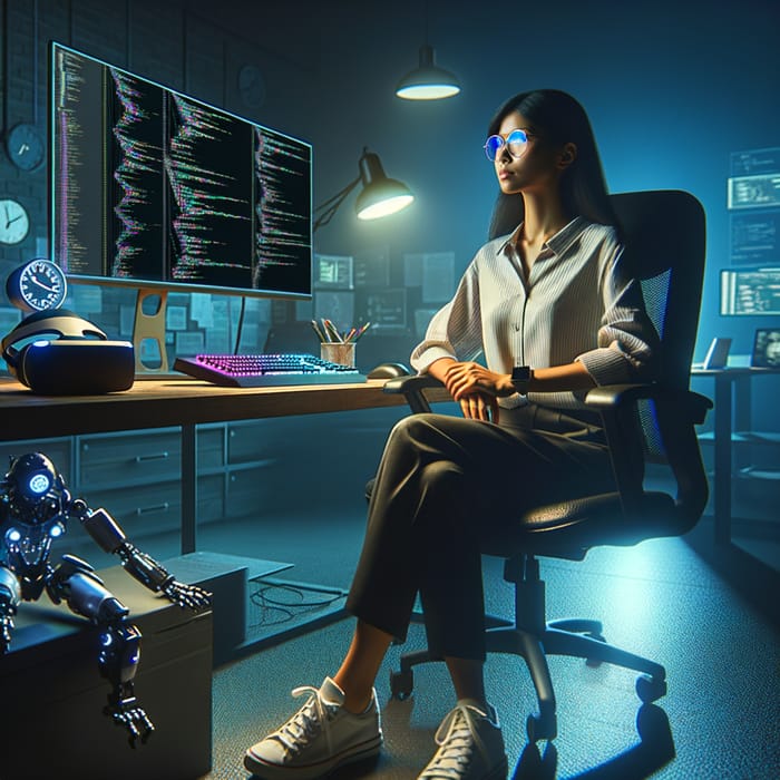 Modern Coding Lab featuring South Asian Female Programmer | AI Art ...