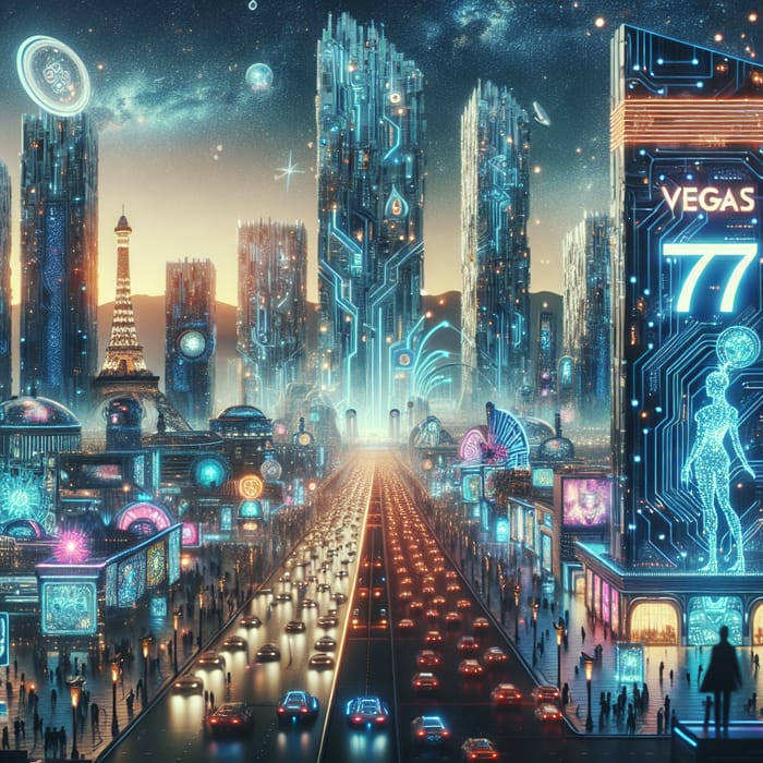 Futuristic 'Vegas77' - Neon-Lit Cityscape Marvel | AI Art Generator | Easy-Peasy.AI