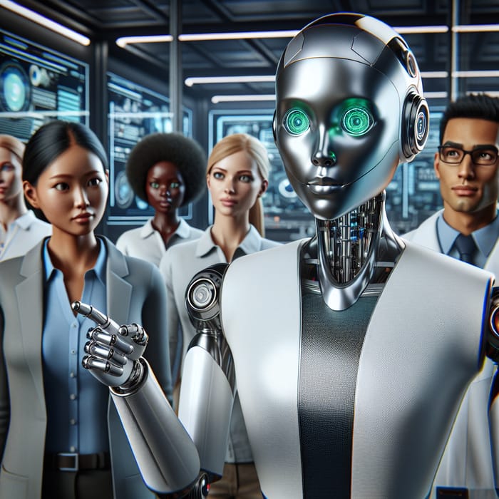 Android Commanding Humans in High-Tech Center | AI Art Generator | Easy ...