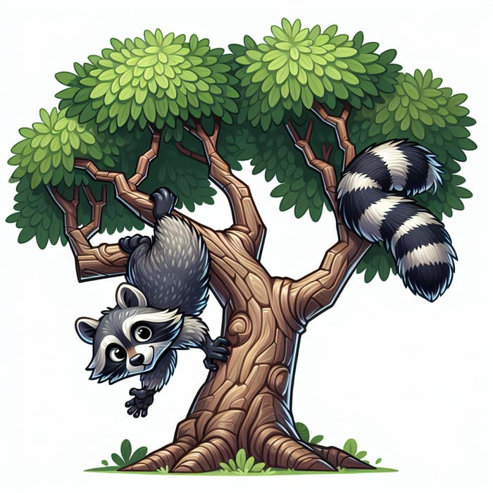 Raccoon Hanging Upside Down in Tree - Fun Illustration | AI Art ...