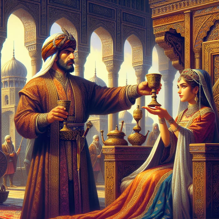 Kurdish Prince Filling Princess's Goblet with Wine in Palace | AI Art ...