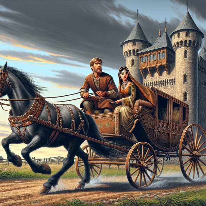 Medieval Man and Woman Fleeing Palace in Horse Carriage Scene | AI Art ...
