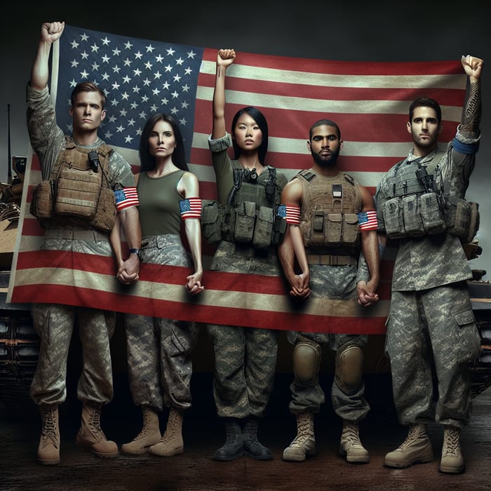 Unity & Defiance: Diverse Soldiers Raising US Flag | Symbol of ...